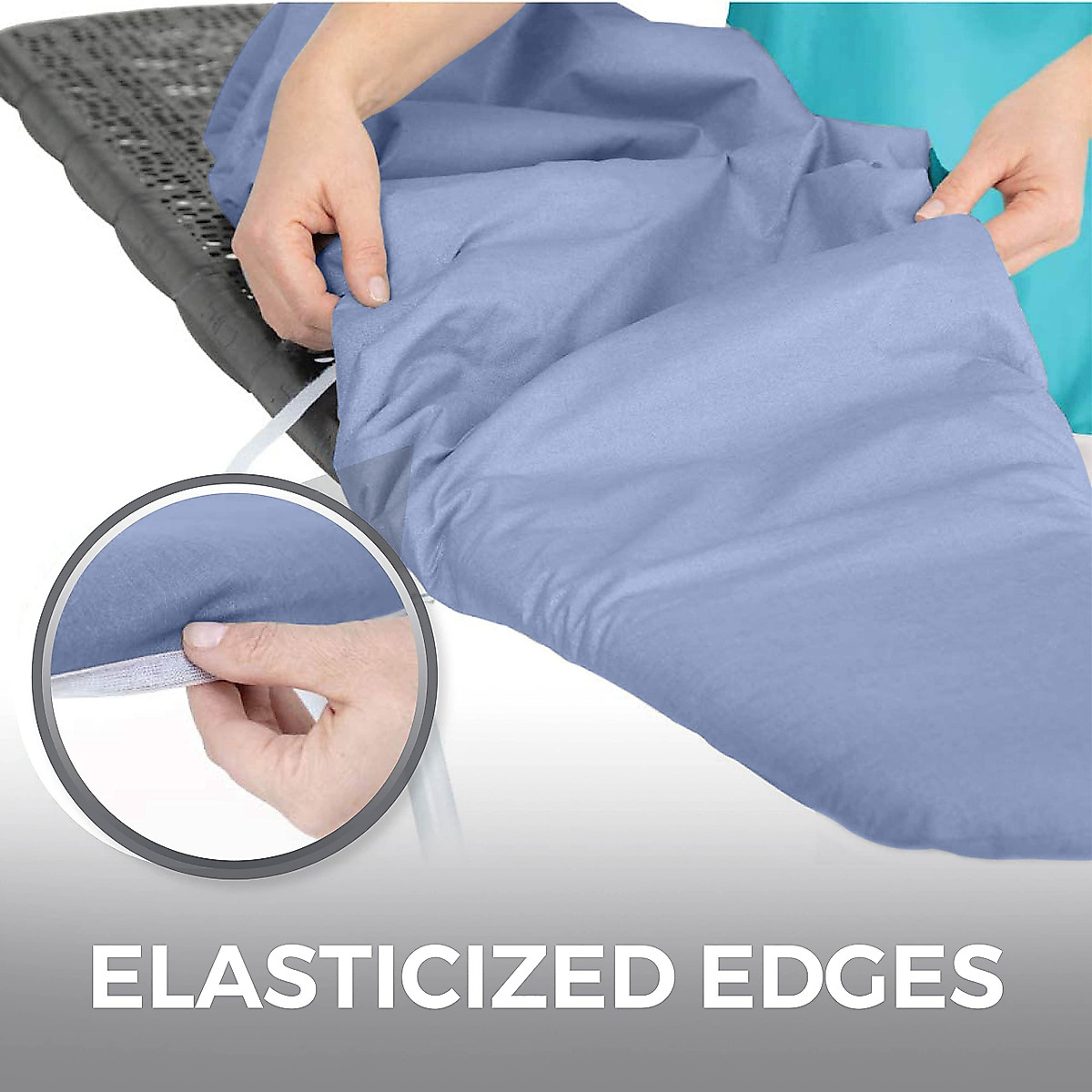 HOME GENIE Ironing Board Cover, Silicone Coating, Full Size Scorch Resistant Padding, Elastic Edge Heavy Duty Iron Pad Covers Standard Boards, Hook and Loop Fastener Strap Extra Thick, Blue 15" x 54"