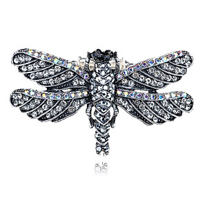 Alilang Gunmetal Tone Shine Clear Rainbow Crystal Rhinestones Dragonfly Ring