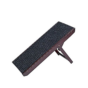 MEWANG 19" Tall Adjustable Pet Ramp - Wooden Folding Portable Dog & Cat Ramp Perfect for Bed and Car - Non Slip Carpet Surface 4 Levels Height Adjustable Ramp Up to 90 Pounds - Small Dog Use Only