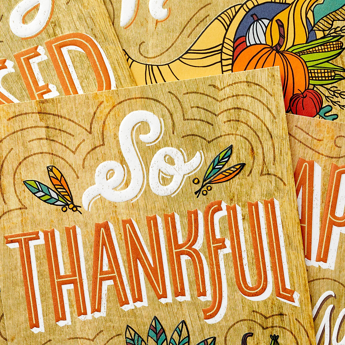 Hallmark Thanksgiving Cards Assortment, Rustic Wood Grain Designs (16 Assorted Cards with Envelopes)