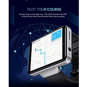 Rainbuvvy DM101 4G Smart Watch for Men 2.41" Display Android 7.1 1GB RAM 16GB ROM 2080mAh Watch Phone with Face ID Dual Camera Bluetooth GPS IP67 Waterproof Smartwatch (Black - 1GB+16GB)