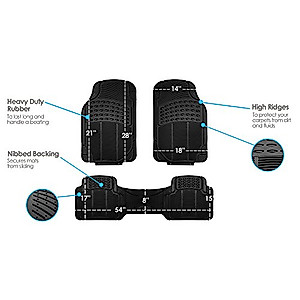 FH Group Light & Breezy Cloth Full Set Car Seat Covers (Blue/Black) Combo Set: Steering Wheel Cover, Seat Belt Pads and Black Vinyl Floor Mats – Universal Fit for Cars Trucks & SUVs