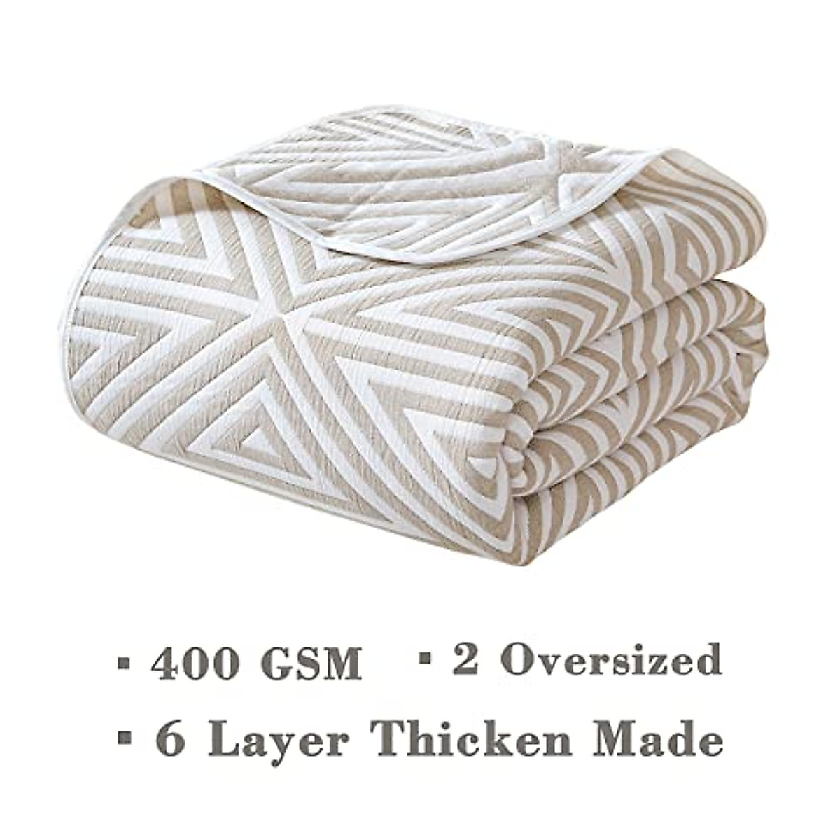 EMME Cotton Queen Blanket for Bed - Queen Quilt 6 Layer Soft Thicken 400GSM Triangle 90"x 90", Cotton Comforter for Dorm Bed All Seasons (Light Tan,Queen)