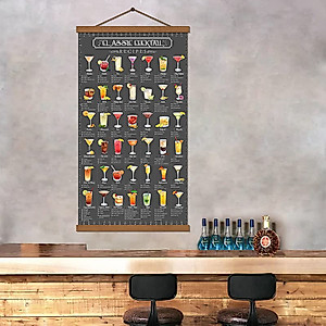 SAGUEYU Family Cocktail Guide Recipe Poster Painting on Canvas Wine Mixology Drink Wall Art Bar Pub Kitchen Dining Room Home Wall Decor 15.7 X 27 Inch (With Frame)