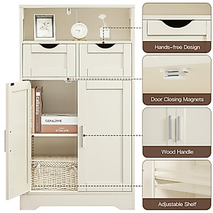 Iwell Tall Storage Cabinet, Bathroom Cabinet with 2 Drawers & 2 Adjustable Shelves, Bathroom Floor Cabinet for Living Room, Home Office, Soft White