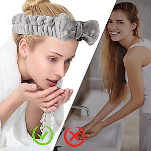 UNIMEIX 3 Pack Spa Headband and Wrist Washband Face Wash Set,Reusable Soft Makeup Headband Fleece Skincare Headbands for Washing Face Shower (Gray)