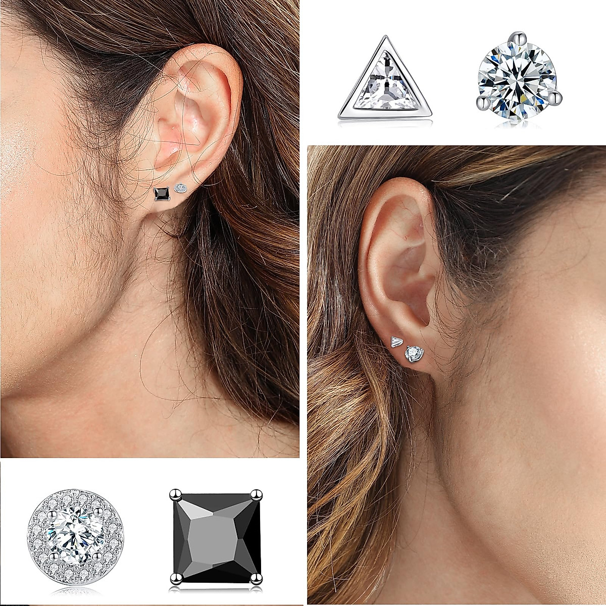 925 Sterling Silver Stud Earrings Set | Round Clear Cubic Zirconia Stud Earrings for Women | 5 Pairs Different Sizes Hypoallergenic Sterling Silver Earring Studs