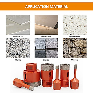 BGTEC 6pcs Dry Diamond Core Drill Bits Set for Porcelain Tile Ceramic Marble Brick Hole Saw Mixed 6/8/10/25/35/50MM