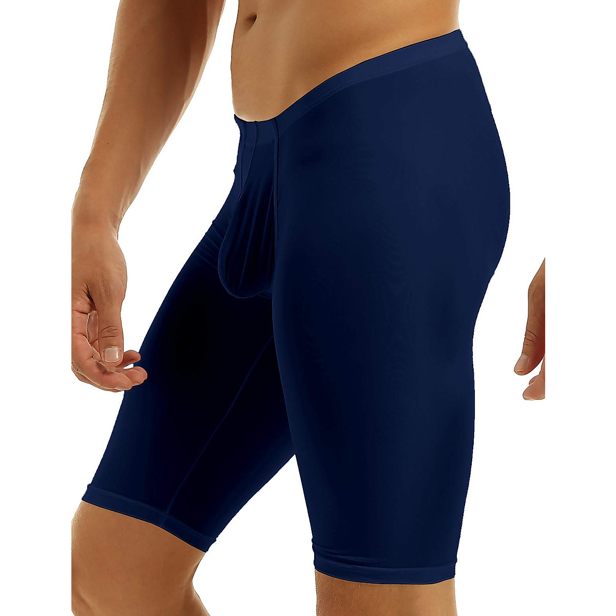 easyforever Mens Compression Shorts with Bulge Pouch Gym Workout Bodybuilding Yoga Swimming Capris Tights Pant Navy Blue Medium