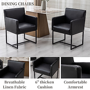 Set of 2 Upholstered Dining Chairs with Armrest, PU Leather Modern Accent Armchairs, Kitchen & Dining Room Chairs Side Chairs, Brown