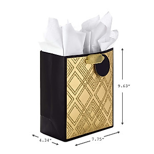 Hallmark All Occasion Gift Bags Assortment with Tissue Paper - Black and Gold (Pack of 3, 2 Large 13" and 1 Medium 9" for Anniversaries, Weddings, Birthdays, Holidays and More)
