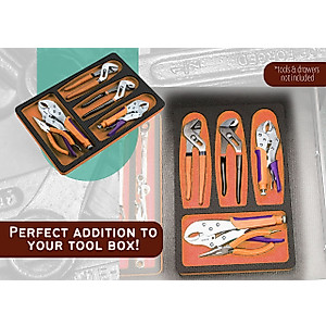 Polar Whale Tool Drawer Organizer Pliers Holder Insert Orange and Black Durable Foam Tray 15 x 10 Inches 4 Pockets Holds 3 Pliers Up To 9 Inches Long Fits Craftsman Husky Kobalt Milwaukee Many Others