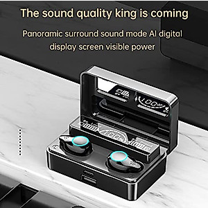 Wireless Bluetooth LED Display Electroplated Earphones,9D HiFi Stereo Sound with Mic,with Charging Case, Binaural Call,Noise Reduction Technology, IPX7 Waterproof, for Sports, for iOS Android (Black)