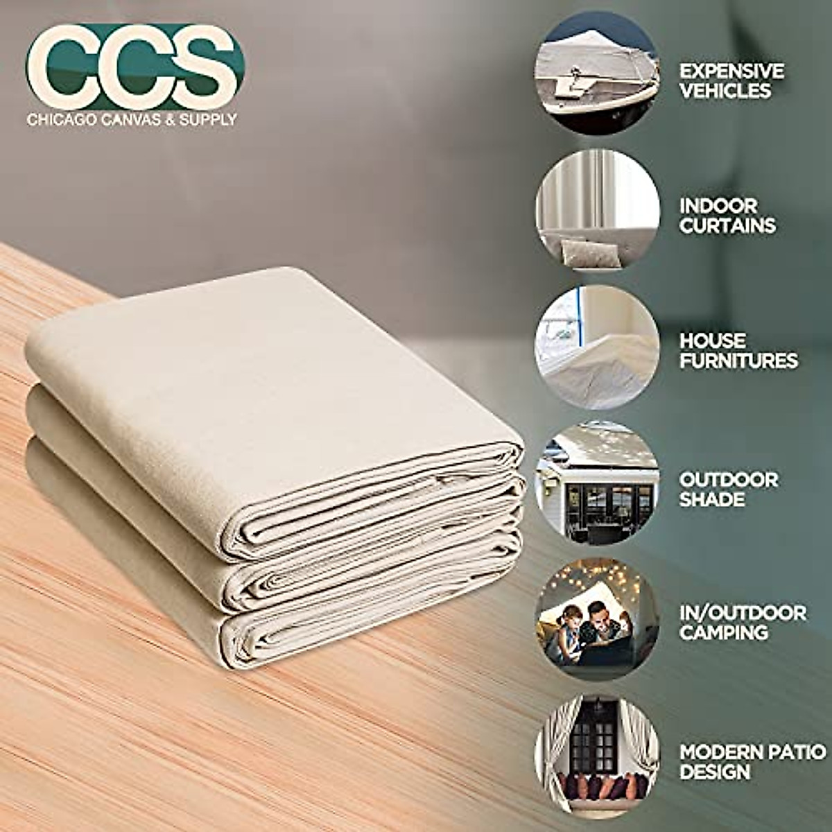 All Purpose Canvas Drop Cloth by CCS CHICAGO CANVAS & SUPPLY- Cotton Canvas Cover for Floor & Furniture Protection - Washable & Reusable Duck Dropcloth Fabric Against Paint, Dust, Dirt- 9 by 12 Feet