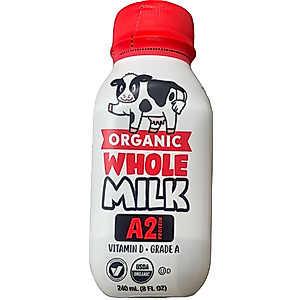 whole Milk Organic Shelf Stable Whole Milk Bottle, Kirkland Grass Fed Milk has Vitamin D & A2 Protein, Plus BETRULIGHT Fridge Decal - Single Serve, 8.0 Fl oz (Pack of 6)