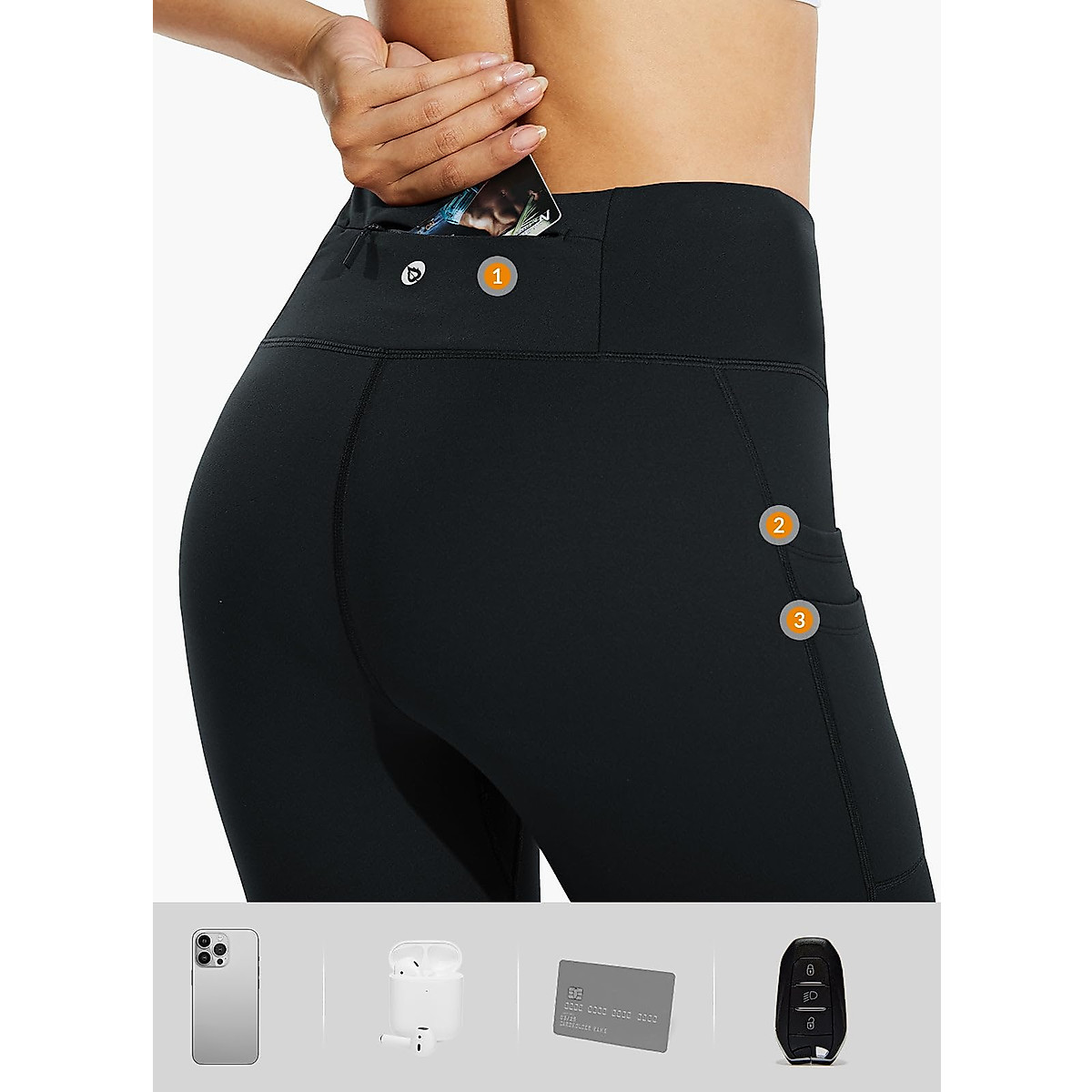 BALEAF Fleece Lined Leggings Women Water Resistant 25" Petite Winter Warm Legging Thermal Running Tights Yoga Hiking Pants Black XL