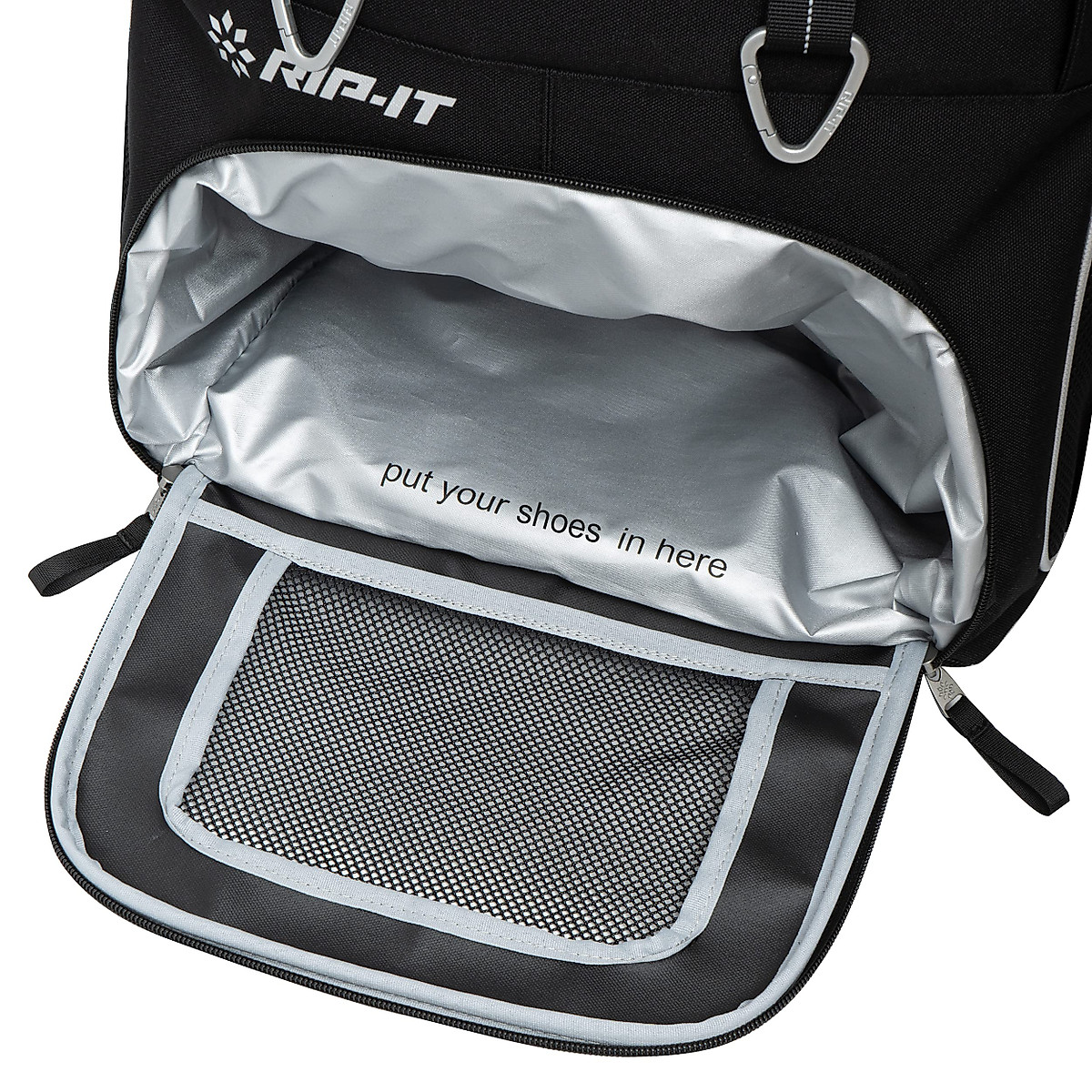RIP-IT | Womens Pro Black & Silver Soccer Backpack with Padded Adjustable Straps | Ventilated Pockets, Water Resistant Bonnet, & Soccer Ball Compartment