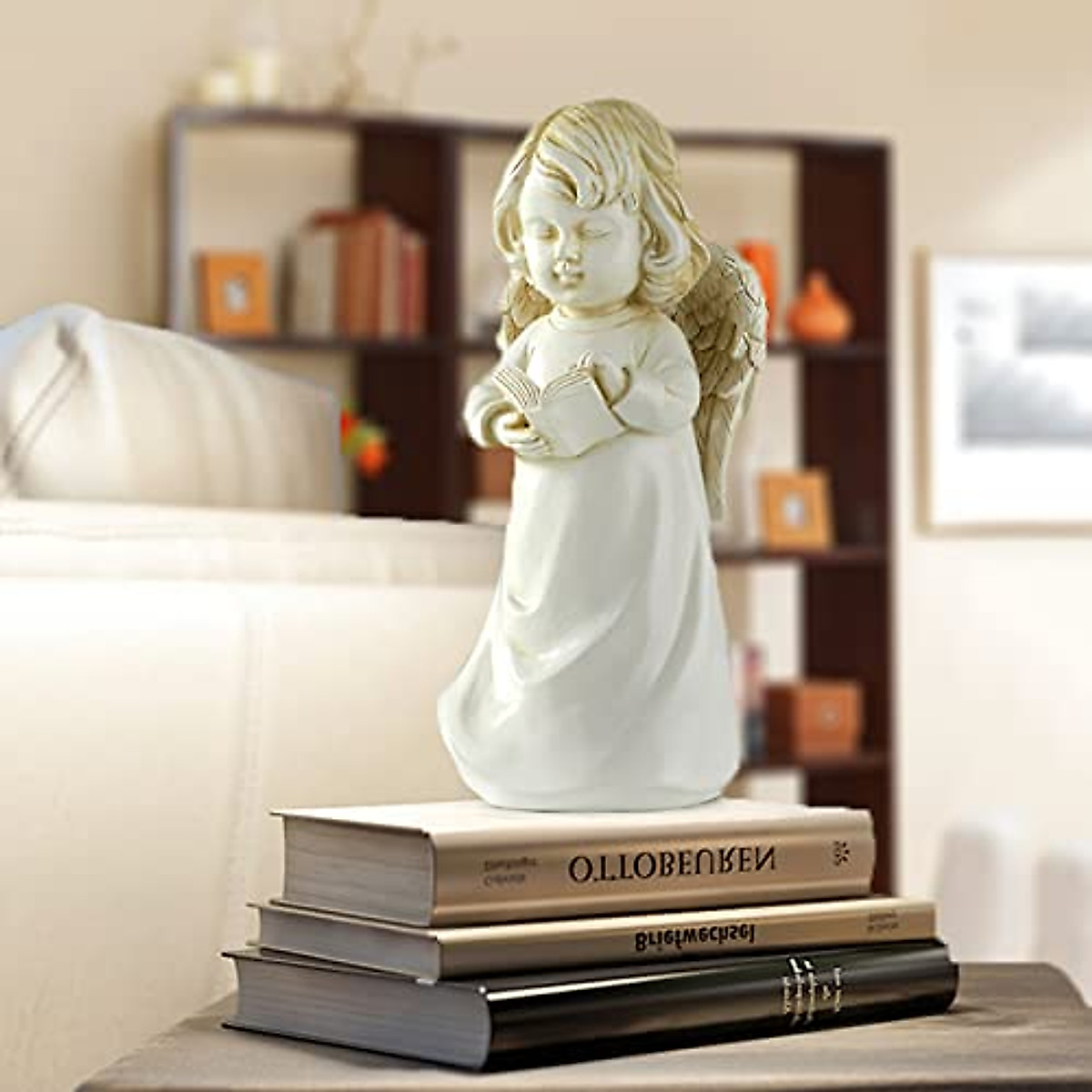 Gardenfans Angel Figurine Gifts Outdoor Decor Garden Reading The Bible and Collectible Figurines for Patio,Lawn,Yard Art Decoration, Housewarming Garden Gift (white2)