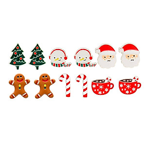 6-16 Pair Christmas Earrings for Women Cute Funny Christmas Earrings for Women Bow Tree Santa Holiday Earrings for Christmas Gifts (6pair, Zinc Alloy)
