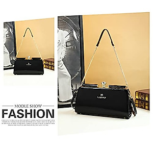 Shirt Luv Genuine Leather Women's Top Handle Satchel Crossbody Handbags Clutch Evening Bag Purses Small Shoulder Bags (Black)