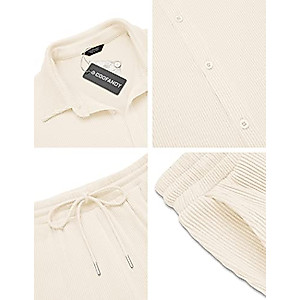 COOFANDY Men's 2 Piece Outfit Casual Short Sleeve Button Down Shirt Beach Summer Loose Pant Sets