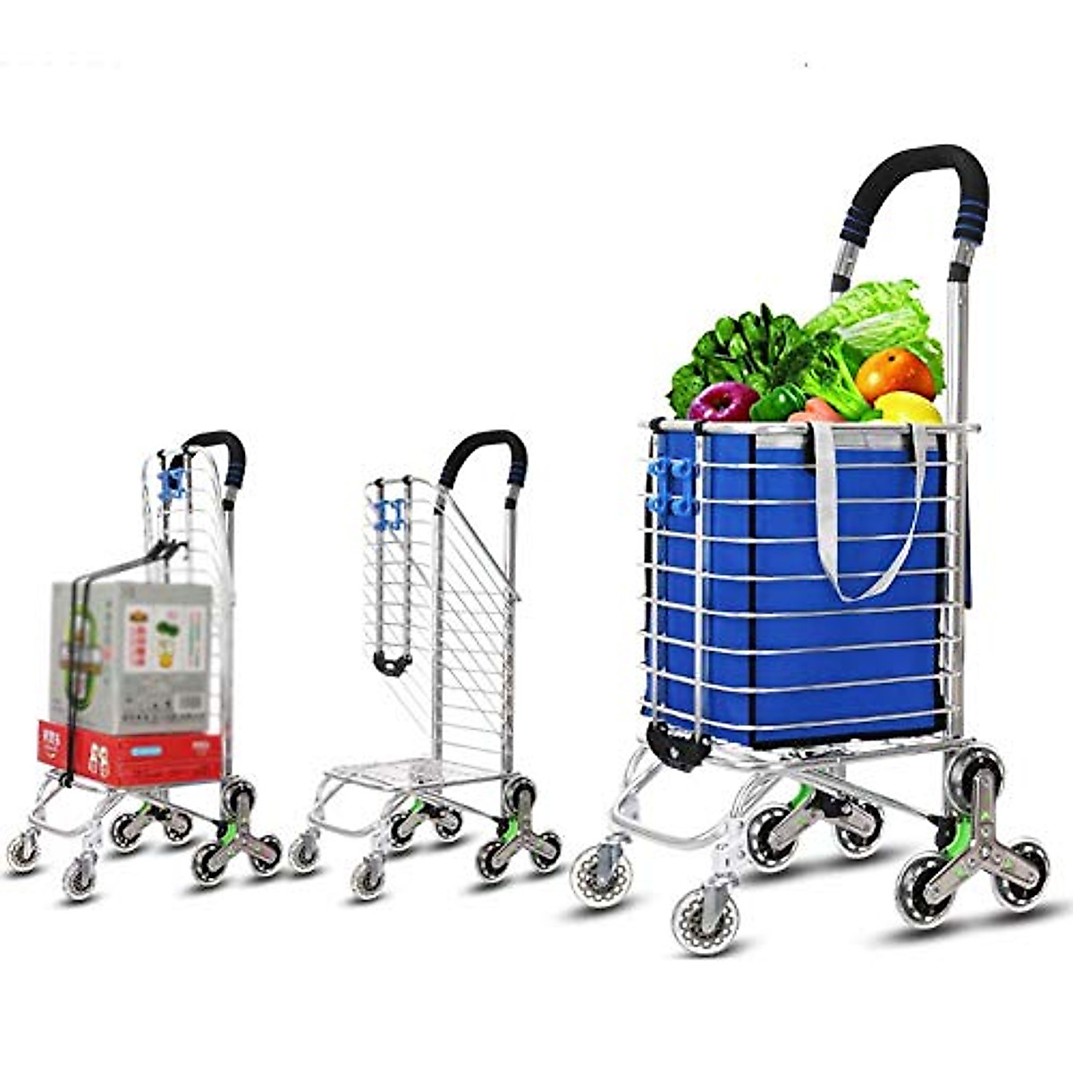 YGCBL Multifunction Portable Hand Trucks,Trolleyshopping Trolley Foldable Dual Use Aluminum Alloy Climbing Shopping Cart 8 Rounds Crystal Wheel, Load 35 Kg, 2 Styles,Blue-B