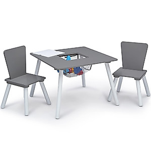 Delta Children MySize Deluxe Toy Box - Greenguard Gold Certified, Bianca White & 4-Piece Toddler Playroom Set, Grey/White