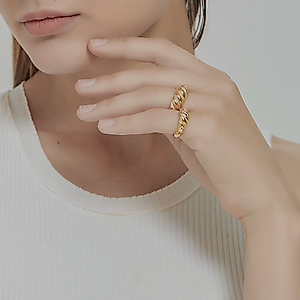 Shapes Studio 18K Gold Plated Gold Dome Croissant Band Ring, Stackable Ring, Signet Ring, Women Jewelry Minimalist Chic Style (Small, 7)