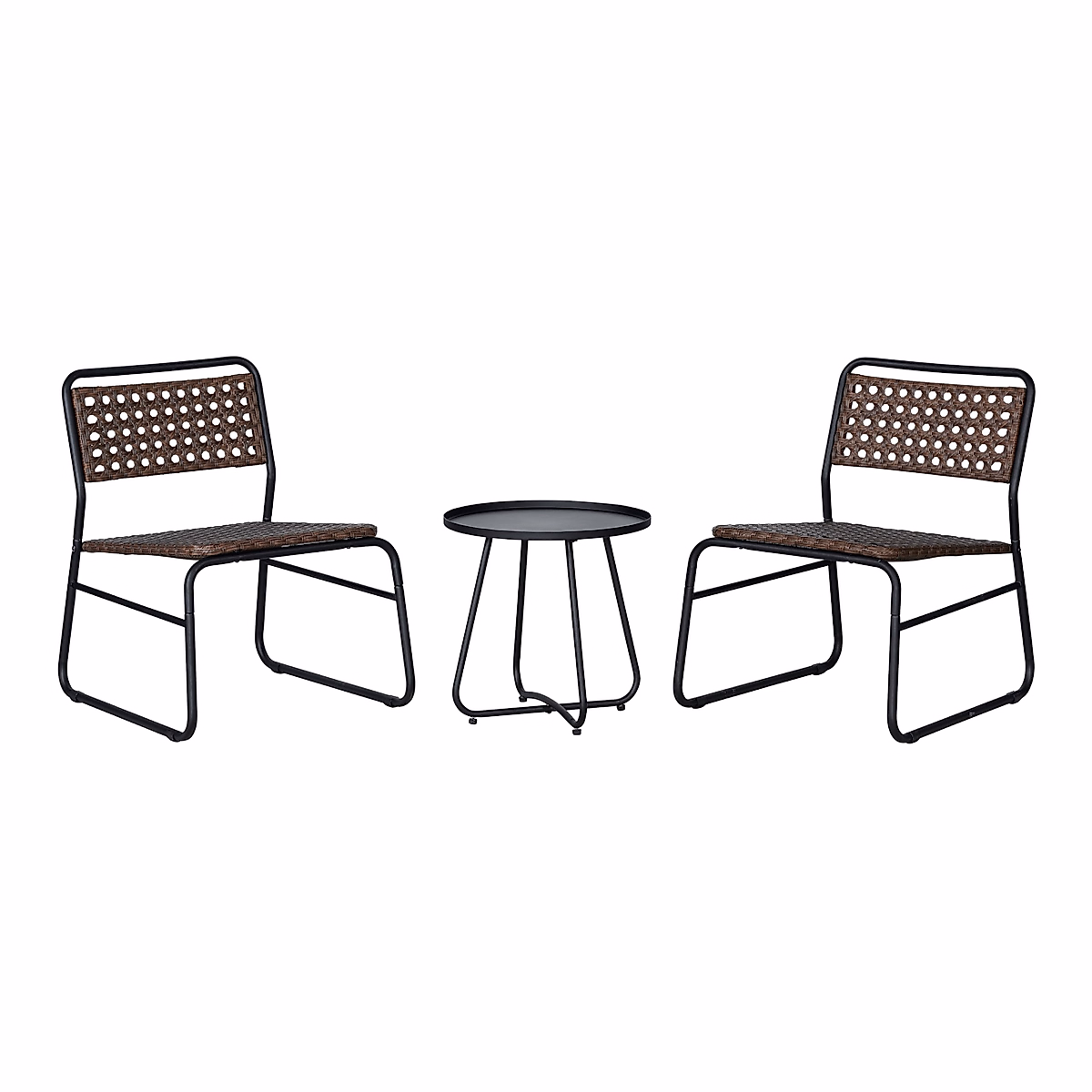 JONATHAN Y LVG1100B-3SET Freja 3-Piece Mid-Century Modern Faux Rattan Conversation Outdoor Patio Set Scandinavian, Classic, Transitional, Bohemian, Traditional, Black/Brown