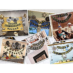 Retirement Party Decorations for Men Women Black Gold Happy Retirement Banner Hanging Swirls Kit for Retirement Party Decor Supplies