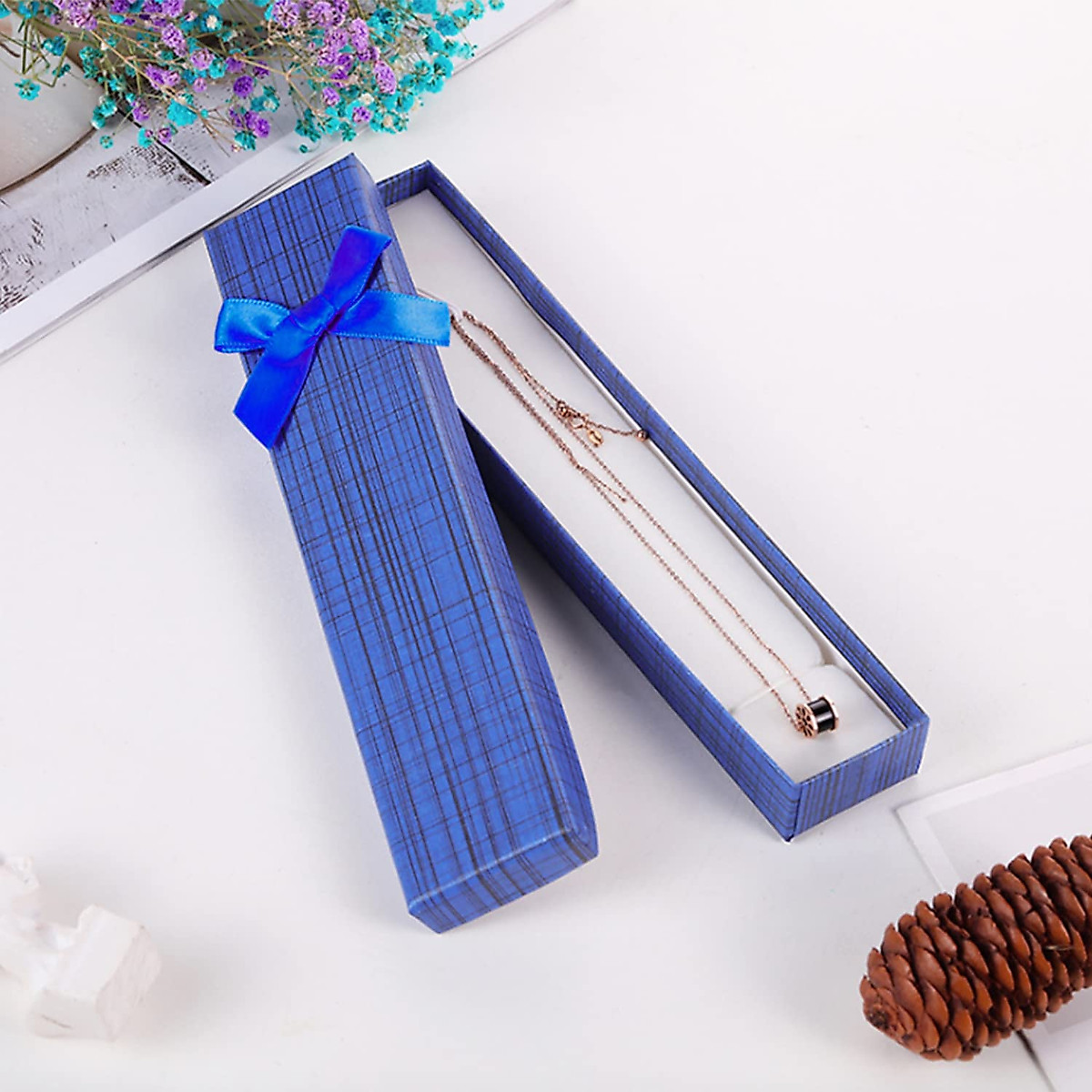 Lainrrew 12 Pcs Jewelry Gift Boxes, Cotton Filled Cardboard Paper Jewelry Box Gift Cases Bulk Necklace Earring Bracelet Ring Box for Birthday, Wedding, Mother's Day, 1.6 x 8.2 x 0.78Inches