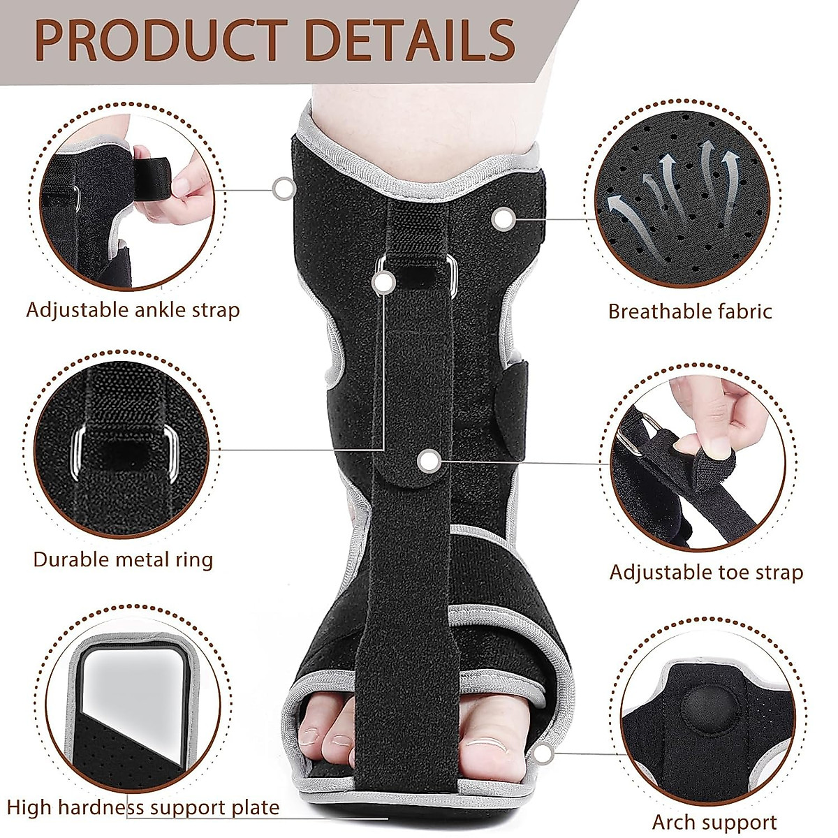 Plantar Fasciitis Night Splint, Adjustable Plantar Fasciitis Relief Splint Brace with Arch Support, Comfortable Night Splints for Plantar Fasciitis