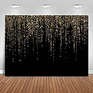 MAQTT 82" x 60" Black and Gold Bokeh Party Backdrop Photo Black and Gold Glitter Bokeh Sequin Spots Birthday Anniversary Photography Background Golden Sparkle Banner Photo Baby Bath Decoration