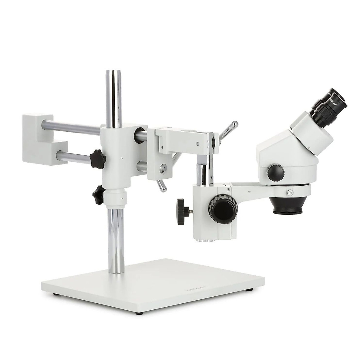 AmScope SM-4BZ-FRL Professional Binocular Stereo Zoom Microscope, WH10x Eyepieces, 3.5X-90X Magnification, 0.7X-4.5X Zoom Objective, 8W Fluorescent Ring Light, Double-Arm Boom Stand, 110V-120V, Includes 0.5x and 2.0x Barlow Lenses