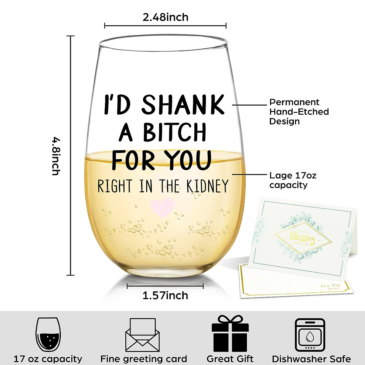 Best Friend, Friendship Gifts for Women - I'd Shank A Bitch for You Right Funny Best Friend Birthday Gifts for Women, Her, Unique Gifts Ideas for Women, Friends Female, BFF, Bestie, Sister, 17 oz