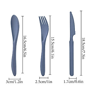 8 Sets Knives Spoons and Forks, Thickened Design Wheat Straw Cutlery, Reusable Utensils Set for Kid or Adult, Fork Spoon Knife Set for Party, Travel, Work, Picnic, Camping (Blue and green)