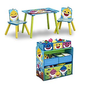 PZCXBFH Baby Shark Playroom Solutions Set of 4 - Set Includes Table and 2 Chairs and 6 Boxes of Toy Storage