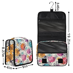 POFATO Butterfly Dragonfly Ink Travel Toiletry Bag Cosmetic Makeup Bag for Women Men Hanging Hook Wash Toiletries Portable Toiletry Bags Organizer