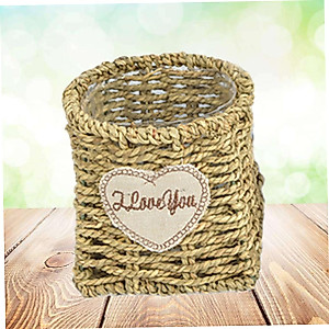 NOLITOY plant pots cover square vases woven flower vase plant pot basket hyacinth planter natural plant pot seagrass flower pot holder hand woven planter storage basket Wooden Straw