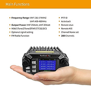 Radioddity DB25 Pro Dual Band Quad-Standby Mini Mobile Car Truck Radio, 4 Color Display, 25W Vehicle Transceiver with Cable + High Gain Quad Band Antenna