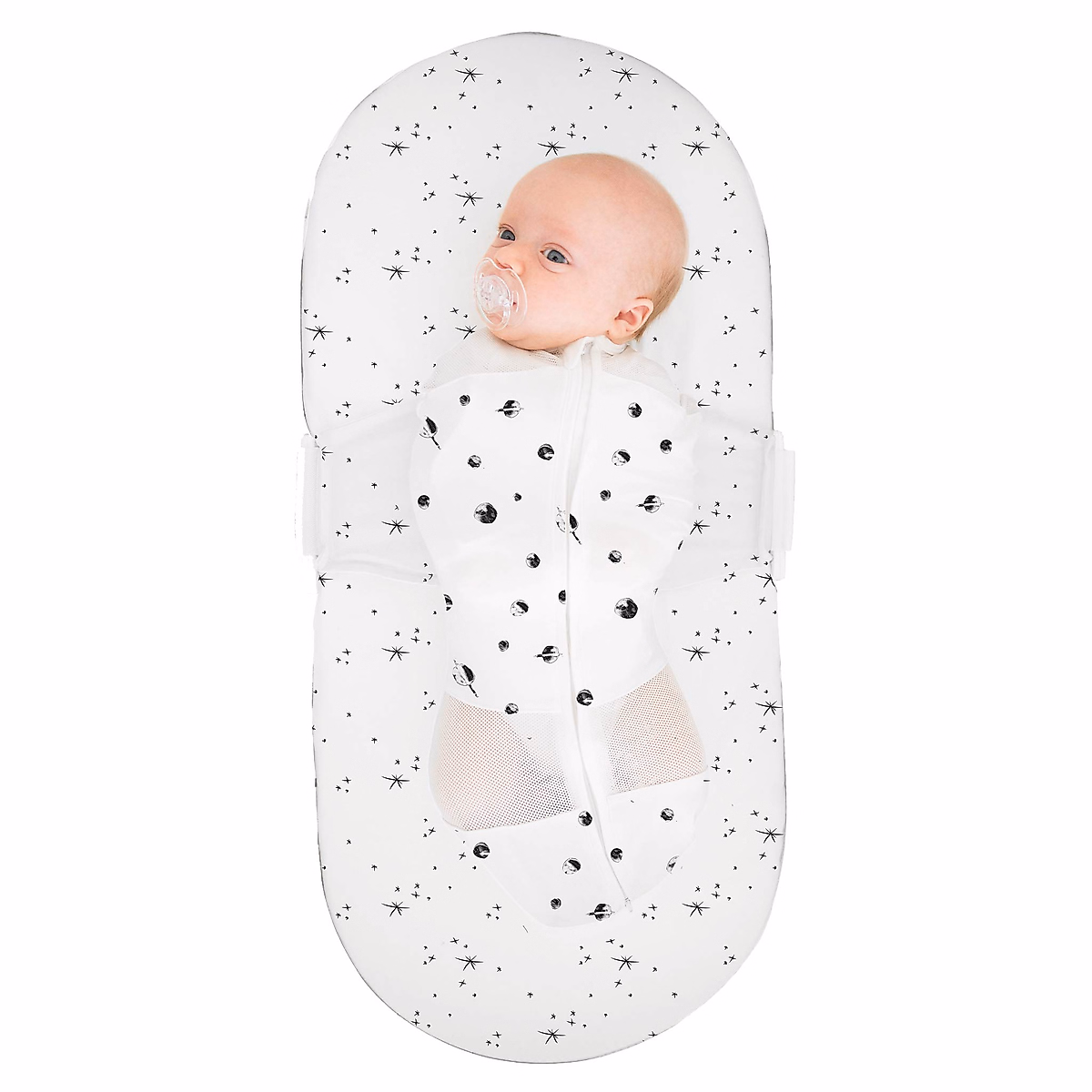Happiest Baby SNOO Sleep Sack - 100% Organic Cotton Baby Swaddle Blanket - Doctor Designed Promotes Healthy Hip Development - Prevents Accidentally Scratching Face (Ivory Planets, Medium)