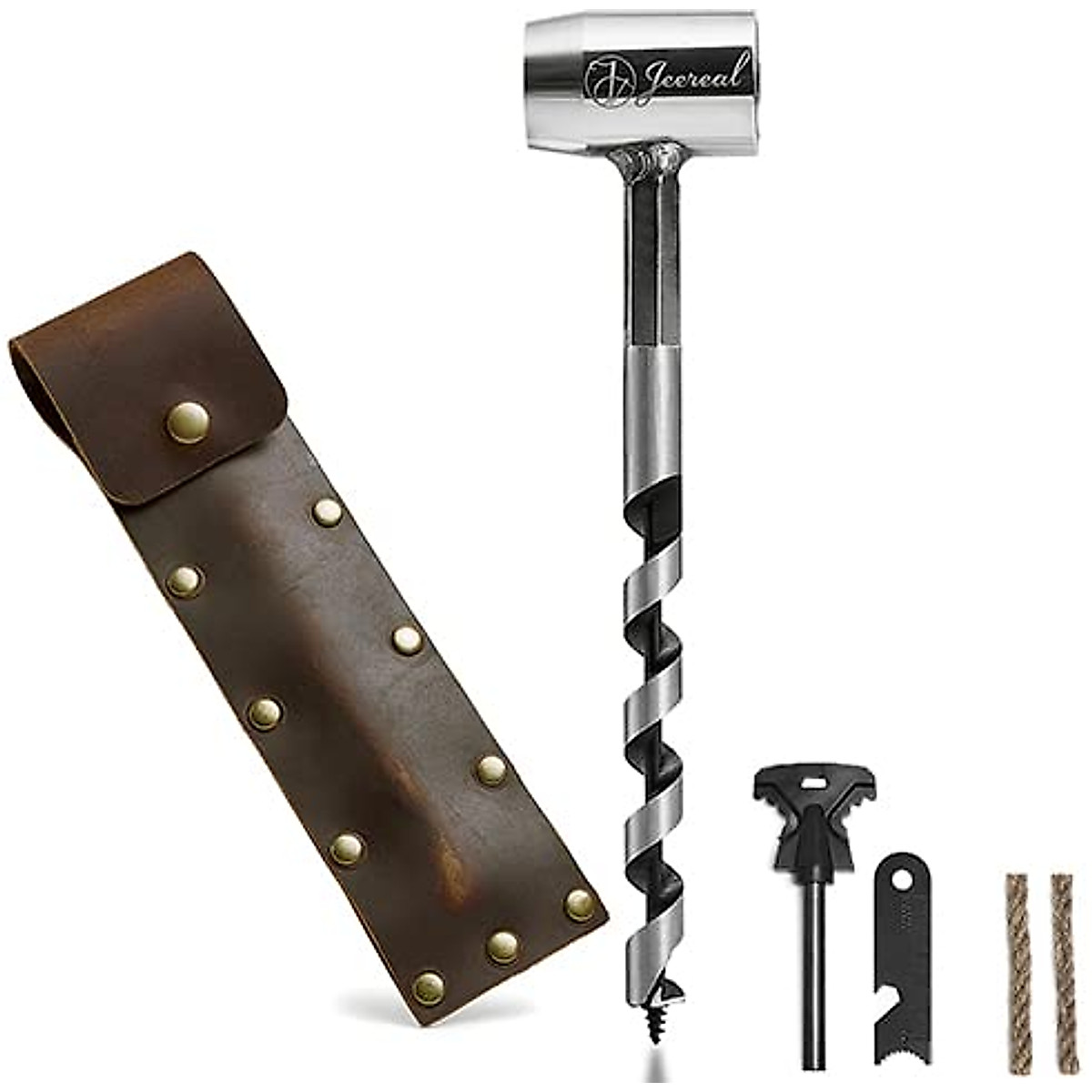 Jeereal Bushcraft Survival Scotch Eye Auger Scotch Eye Auger | Manual Hand Wood Auger, Magnesium Fire Starter Survival Tool, 2 Pack Extra Large Natural Waterproof Kindling(M-D10)