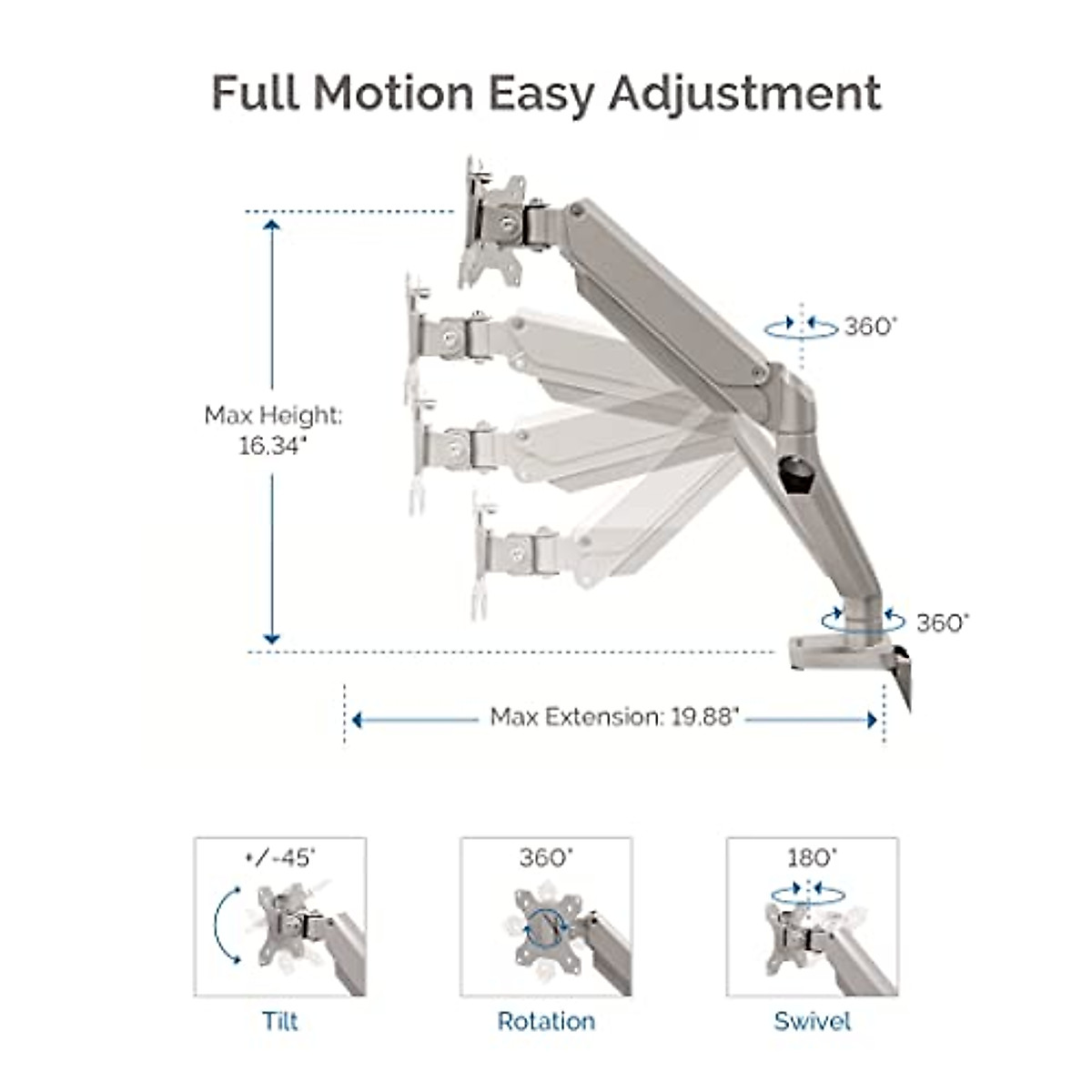 Fellowes 8056401 Platinum Series Adjustable Computer Monitor Stand for Desk with Single Monitor Arm, 32 Inch Monitor Capacity