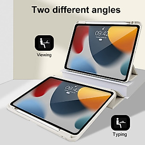 MYGROO for iPad Pro 11 inch case 2022(4th Gen),Case for iPad Pro 11 (2021/2020) with Pencil Holder, Slim Smart Cover with Clear Shell, Support Wireless iPad Pencil Chargin(Creamy White)