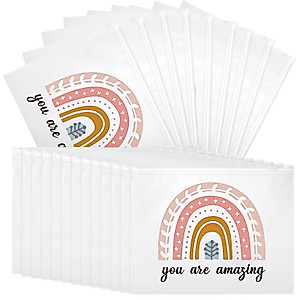 Reginary 50 Pcs Inspirational Gifts Bulk for Women Cosmetic Bag EVA You Are Braver Awesome Makeup Bag Mini Toiletry Bag with Zipper Encouragement Birthday Gift for Friend (Boho Amazing)