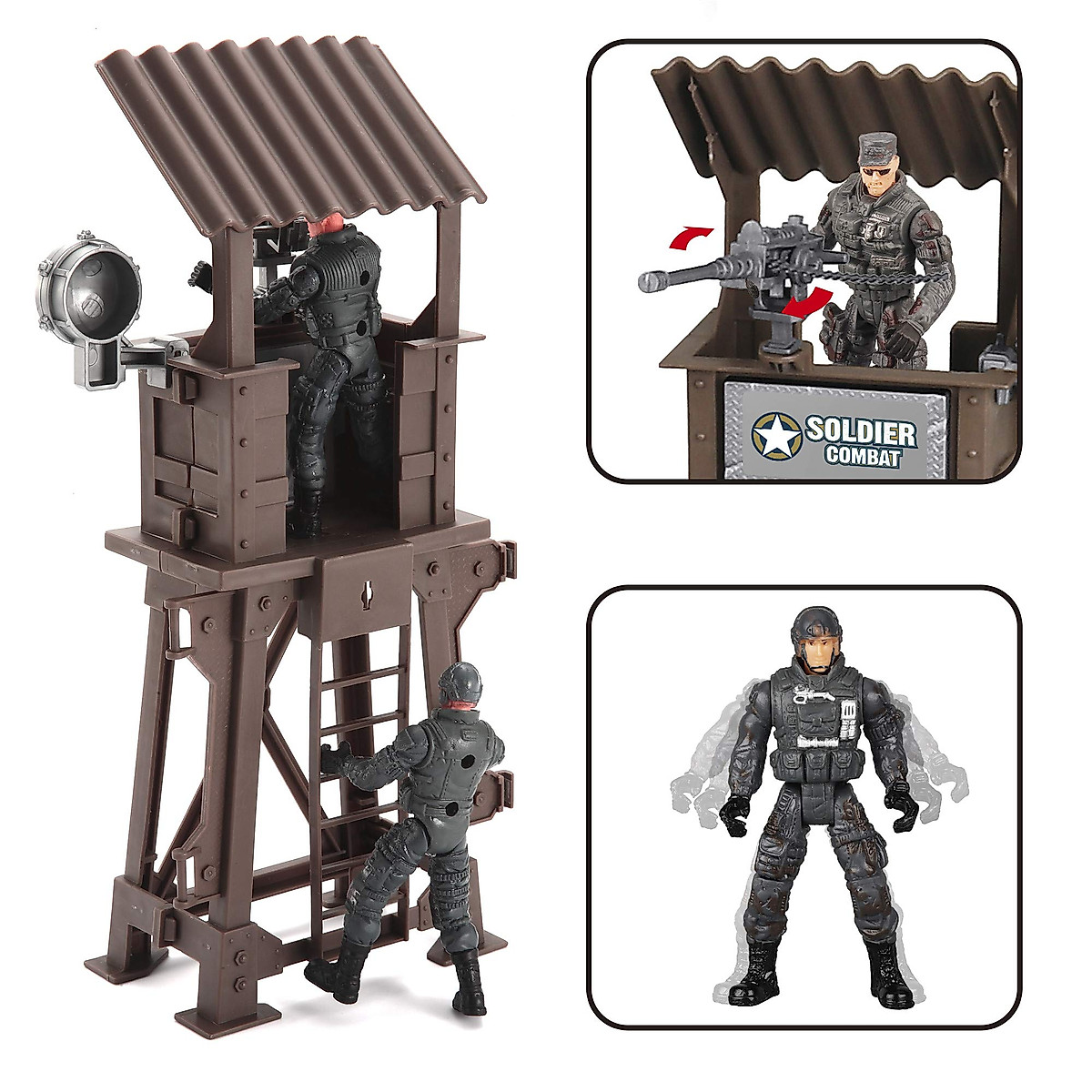 JOYIN 9 Pcs Boys Military Toy Play Set with Realistic Watchtower, Military Tank Toy, Mini Helicopter, Fancy Sci-fi Jet Board, Army Men Toy Soldiers Action Figures, Kids Fun Imaginative Play Toy Gifts