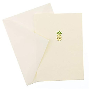 Graphique Pineapple La Petite Presse Boxed Notecards - 10 Embellished Gold Foil Pineapple Blank Cards with Matching Envelopes, 3.25" x 4.75"