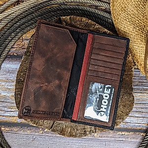 HOOEY Leather Men’s Western Rodeo Wallet (Laser Cut Aztec - Black/Red/Ivory)