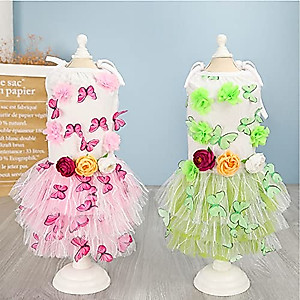 SEIS Butterfly Dog Dress Sweet Simulation Flower Teddy Clothes Lace 3D Cat Skirt Princess Bomei Costume Adjustable Pet Tutu for Spring Summer Wedding Party (S (Chest Circumference 37cm/14.6"), Pink)