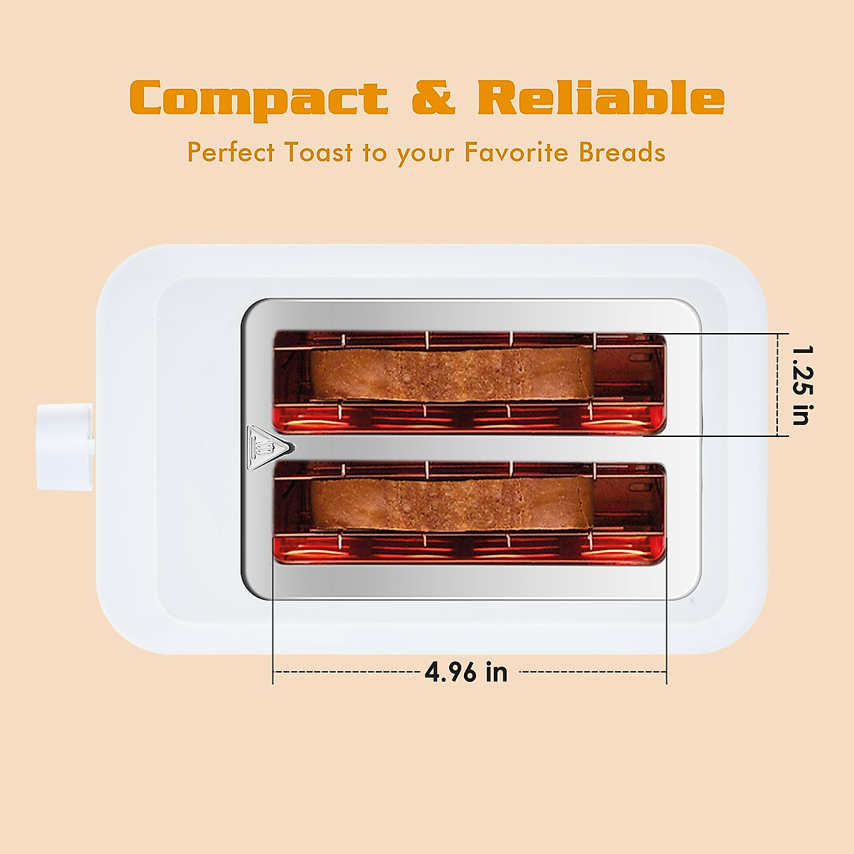 Toaster 2 Slice, NIKLEMON Small Compact Plastic Toaster with 6 Browning Levels and Defrost, Reheat and Cancel 3 Functions, Removable Crumb Tray, Under Base Cord Storage, White